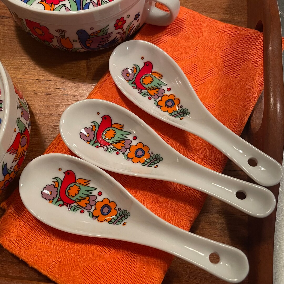 Vintage Set of 3 Porcelain Spoons, Colourful Royal Crown Porcelain ...