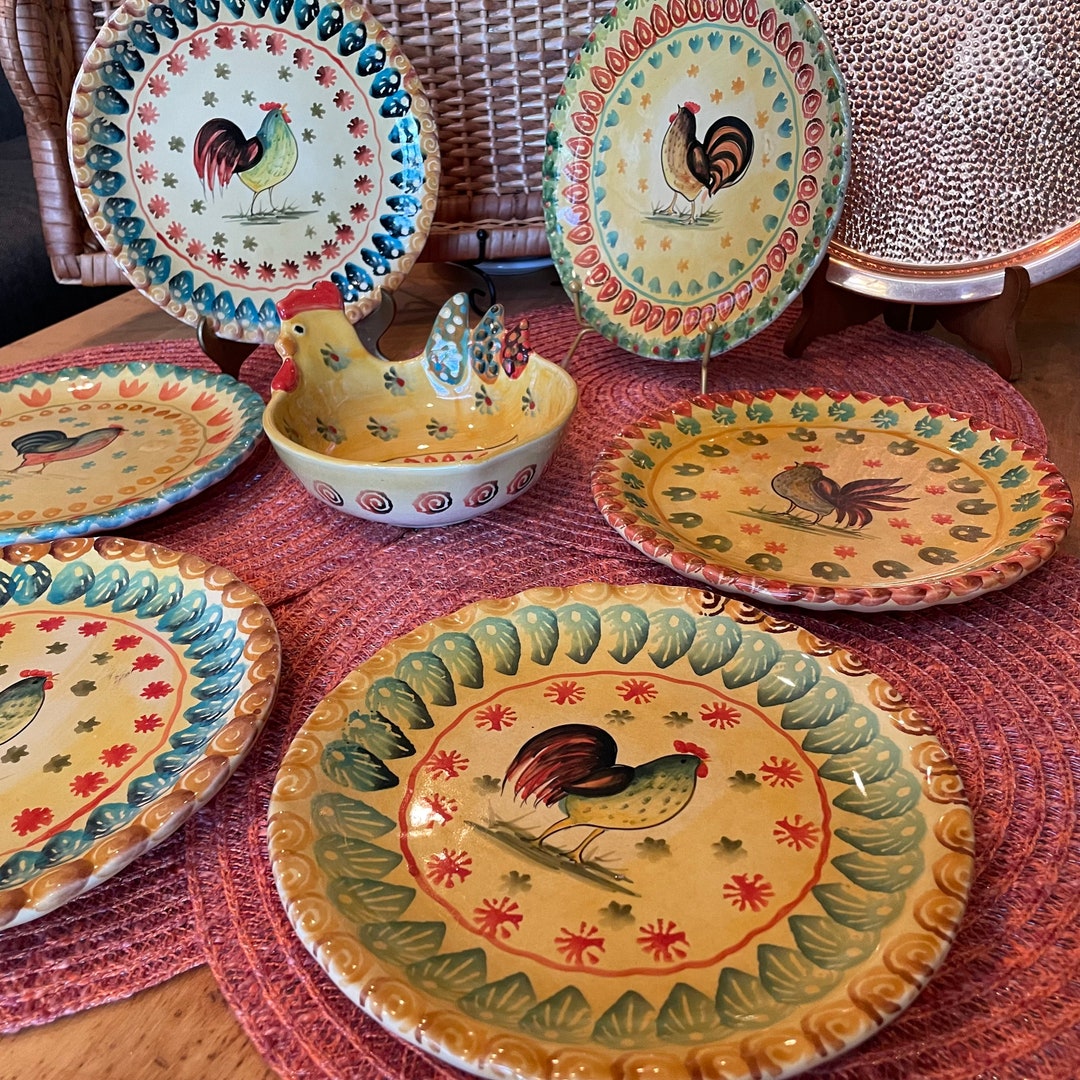 Vintage Set of Six Horchow 8.25 Plates, Including a Rooster Serving ...