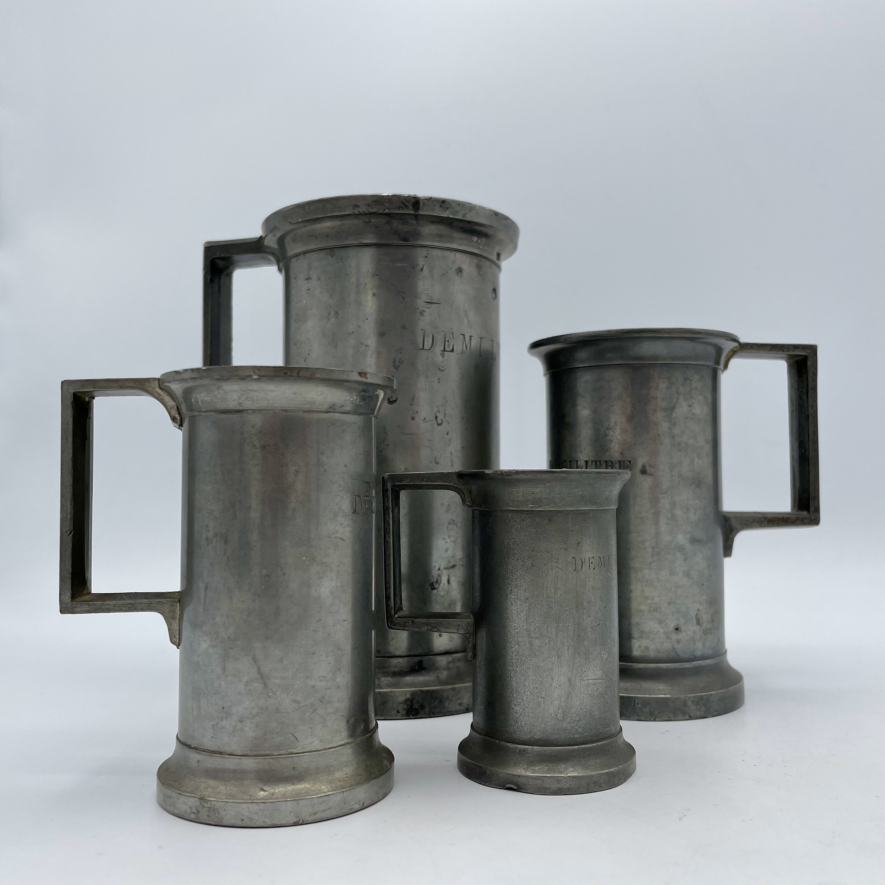 Antique French Pewter Measuring Tankards, Set of 4, Demi Decimetre ...