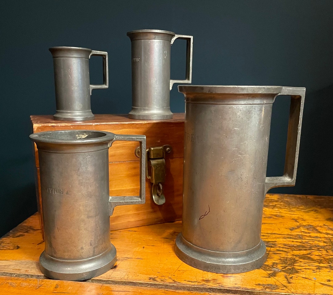 Antique French Pewter Measuring Tankards, Set of 4, Demi Decimetre ...