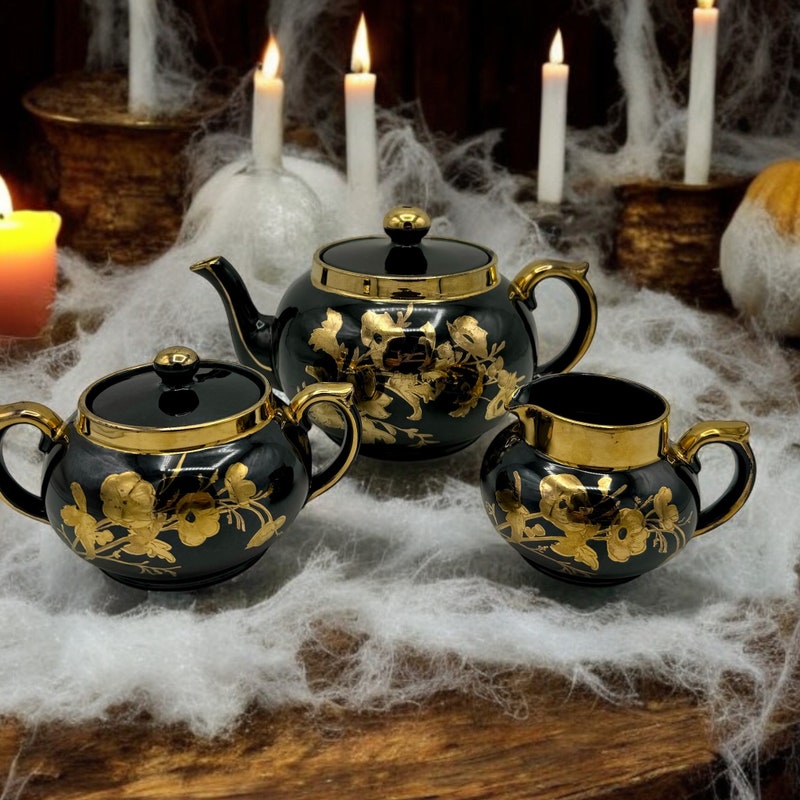Black and Gold Tea Set - Etsy