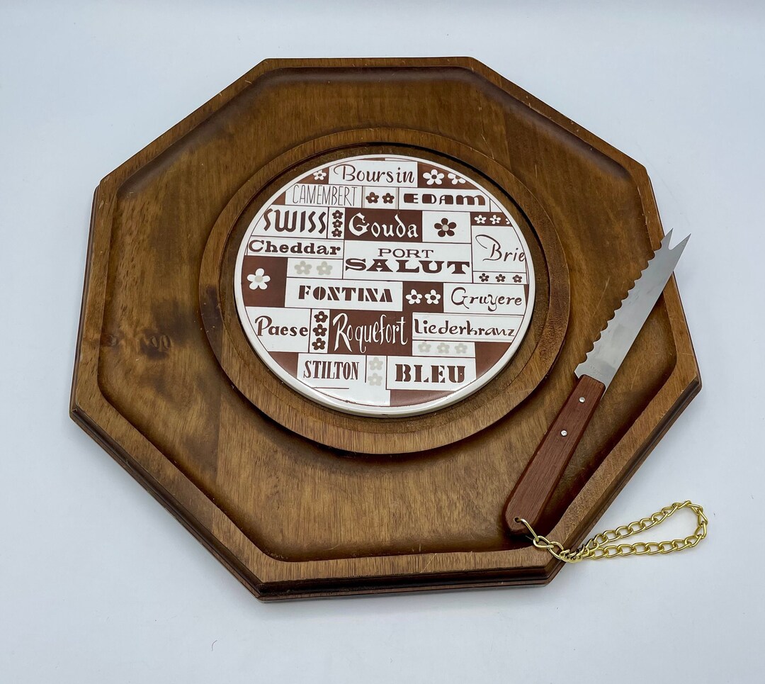 Vintage Octagon Cheese Platter With Round Tile Insert, Graphics Naming ...