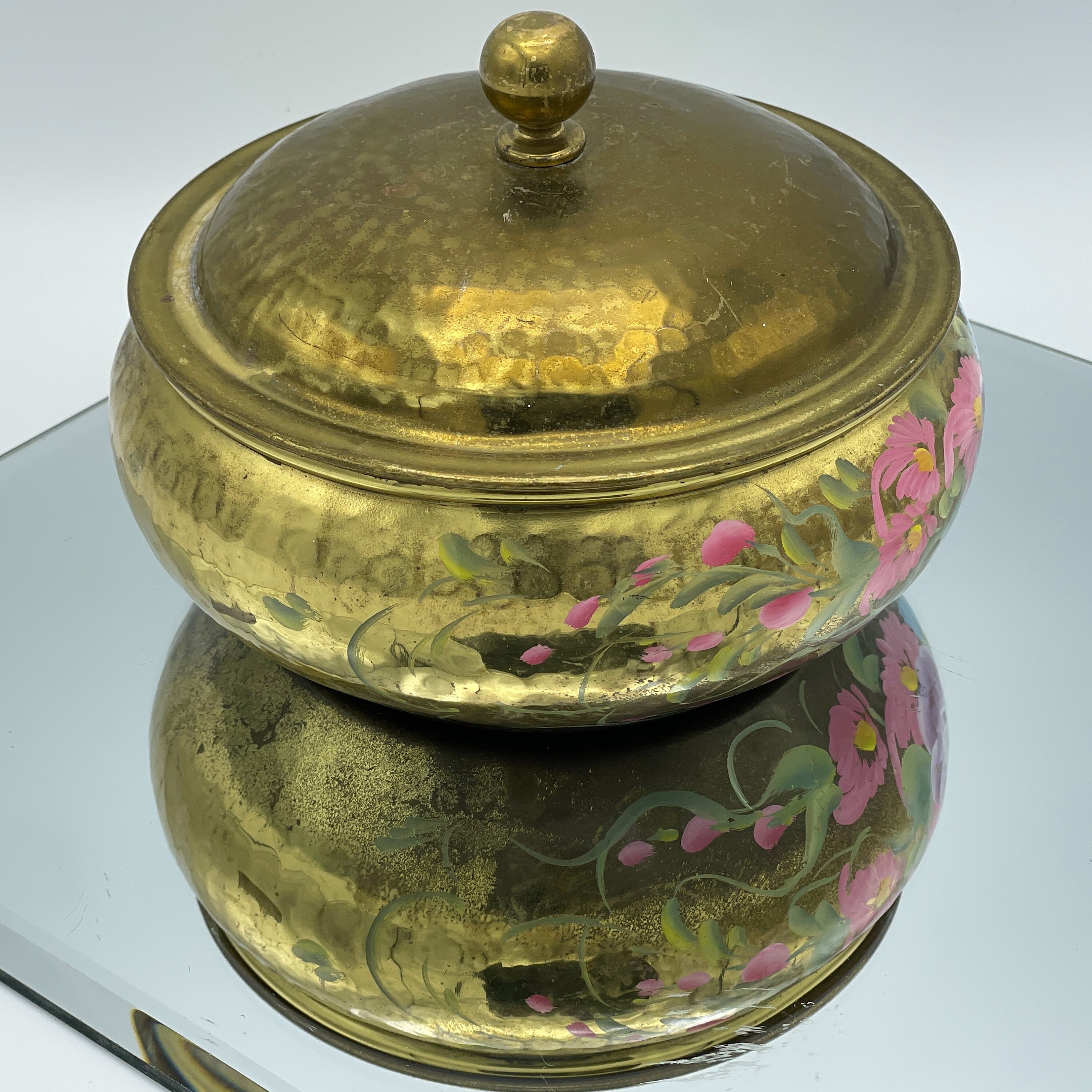 Vintage Brass Container Hand Painted With Lid Signed With a - Etsy