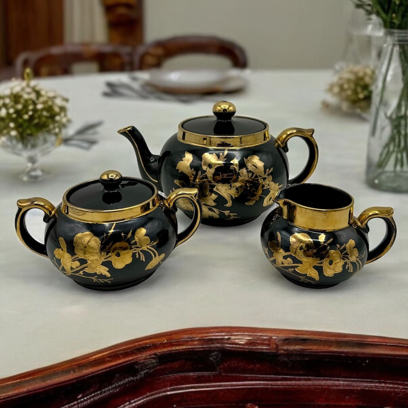 Black and Gold Tea Set - Etsy