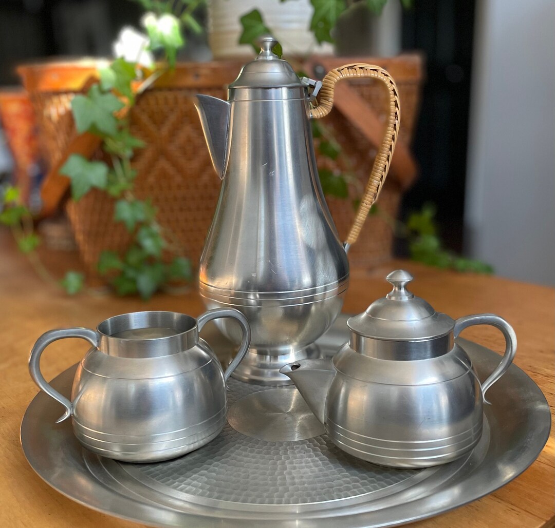 Vintage, Selangor Pewter Coffee Service Set, Hammered Tray, Cream ...