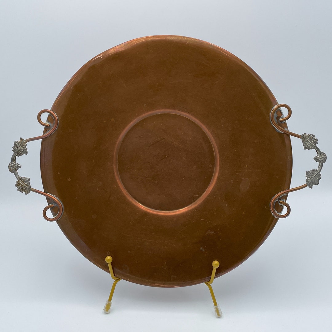 Vintage Solid Copper Serving Plate With Pewter Handles, Decorated With ...
