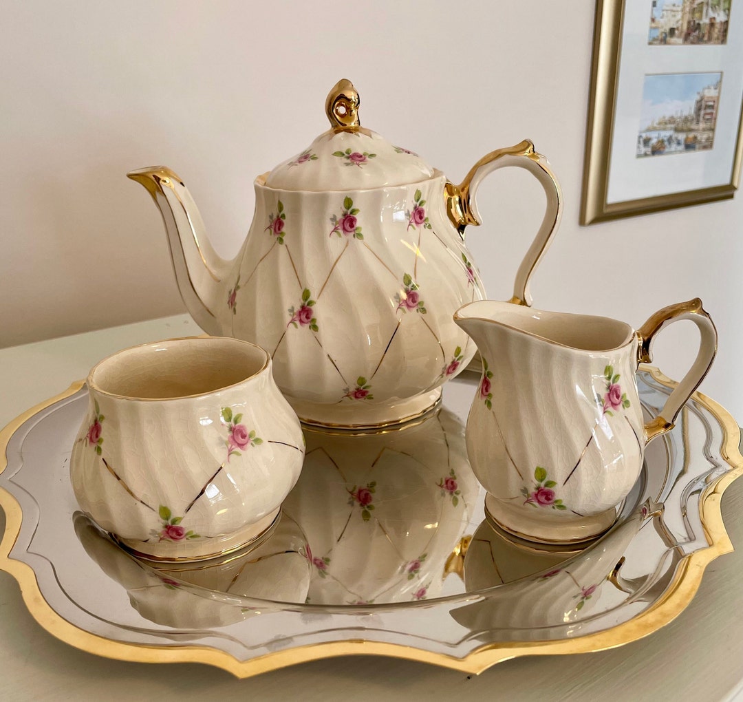 Vintage Sadler Pink Roses Tea Set Teapot Creamer and Sugar - Etsy