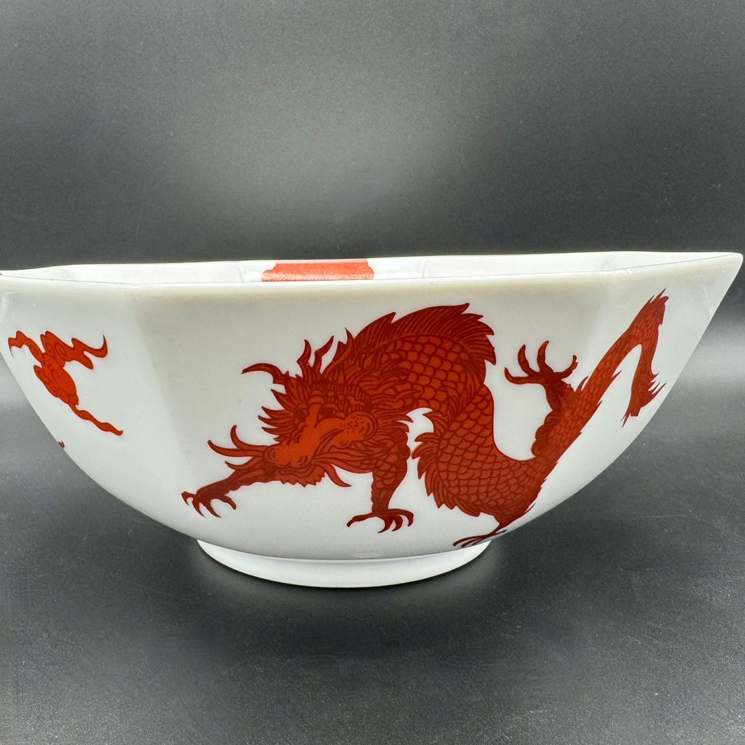 Vintage Red Temple Dragon Serving Bowl, Fitz and Floyd, Octagonal ...