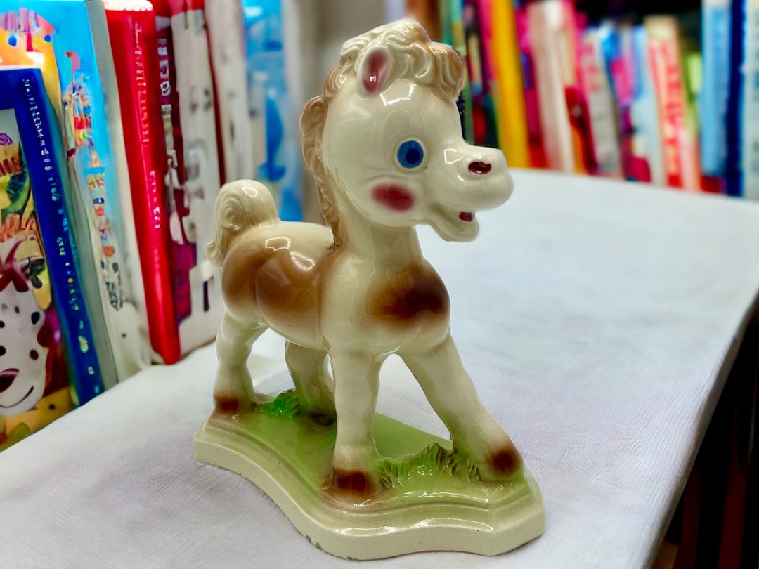 Vintage Ceramic Pony Figurine Standing in the Grass, Nursery Decor ...