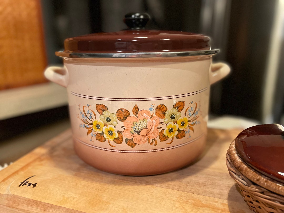 Vintage Enamel Stock Pot With Floral Design, Excellent Vintage ...