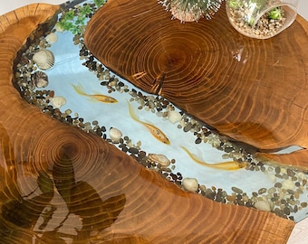 Custom Made & Koi Fish Resin Coffee Table, Unique Coffee Table, Modern ...
