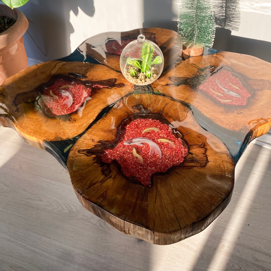 Custom Made & Koi Fish Resin Coffee Table, Unique Coffee Table, Modern ...
