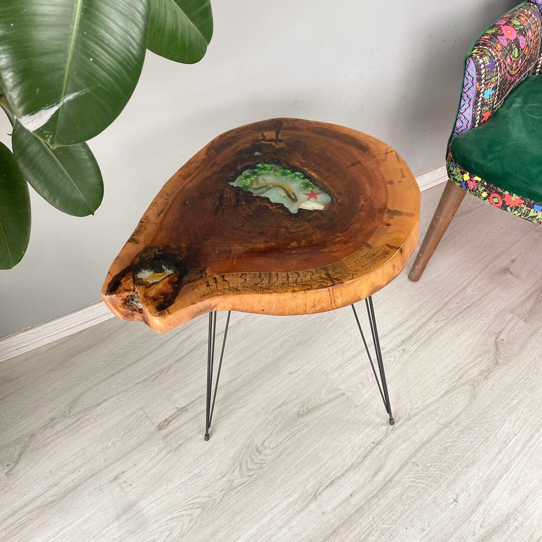 Sycamore Wood Epoxy Koi Fish Coffee Table, Live Edge Coffee Table ...