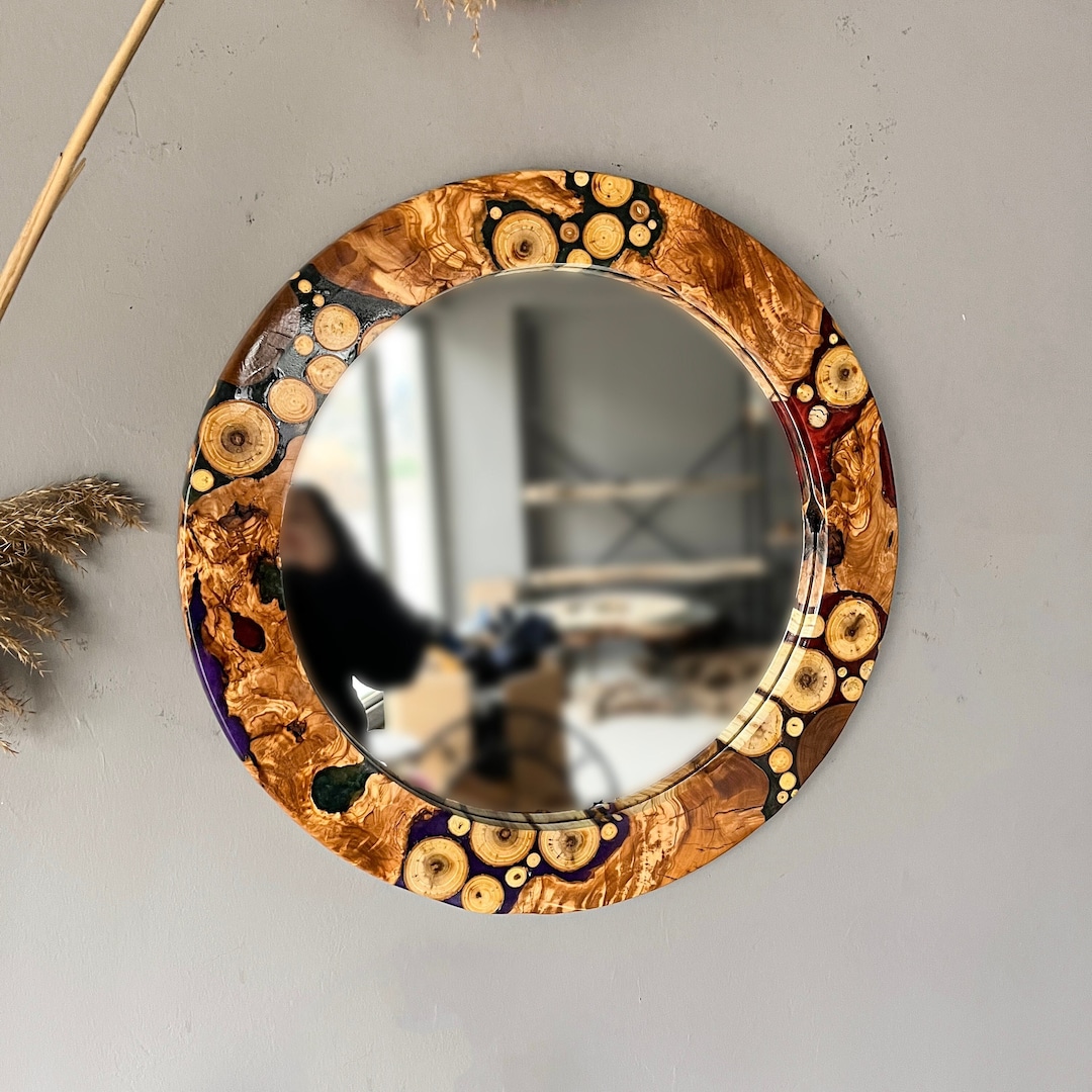 Epoxy Olive Wood Round Mirror: Live Edge Wood Frame - Etsy