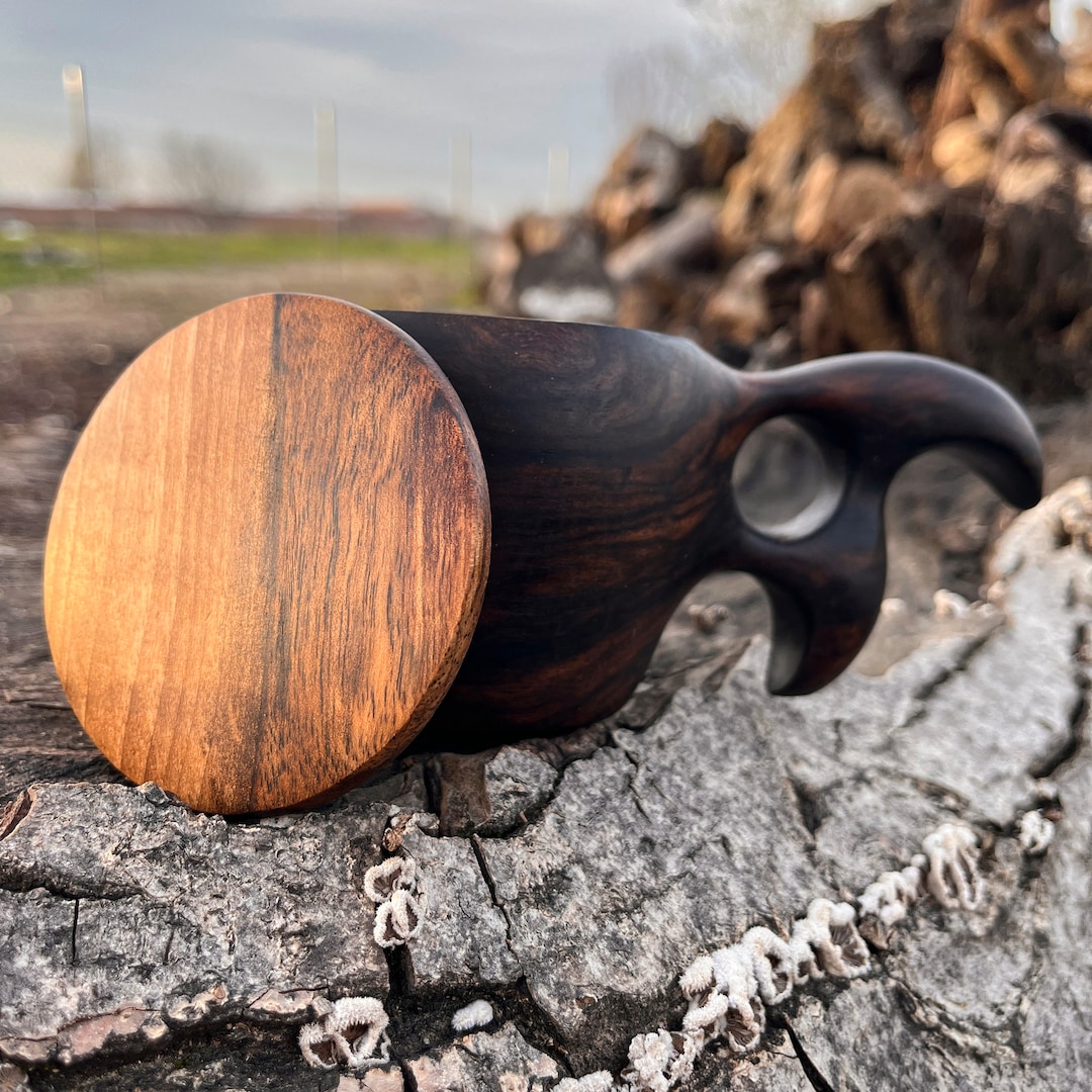 Handcarved Walnut Wood Kuksa With Lid, Handmade Mug, Wooden Cup ...