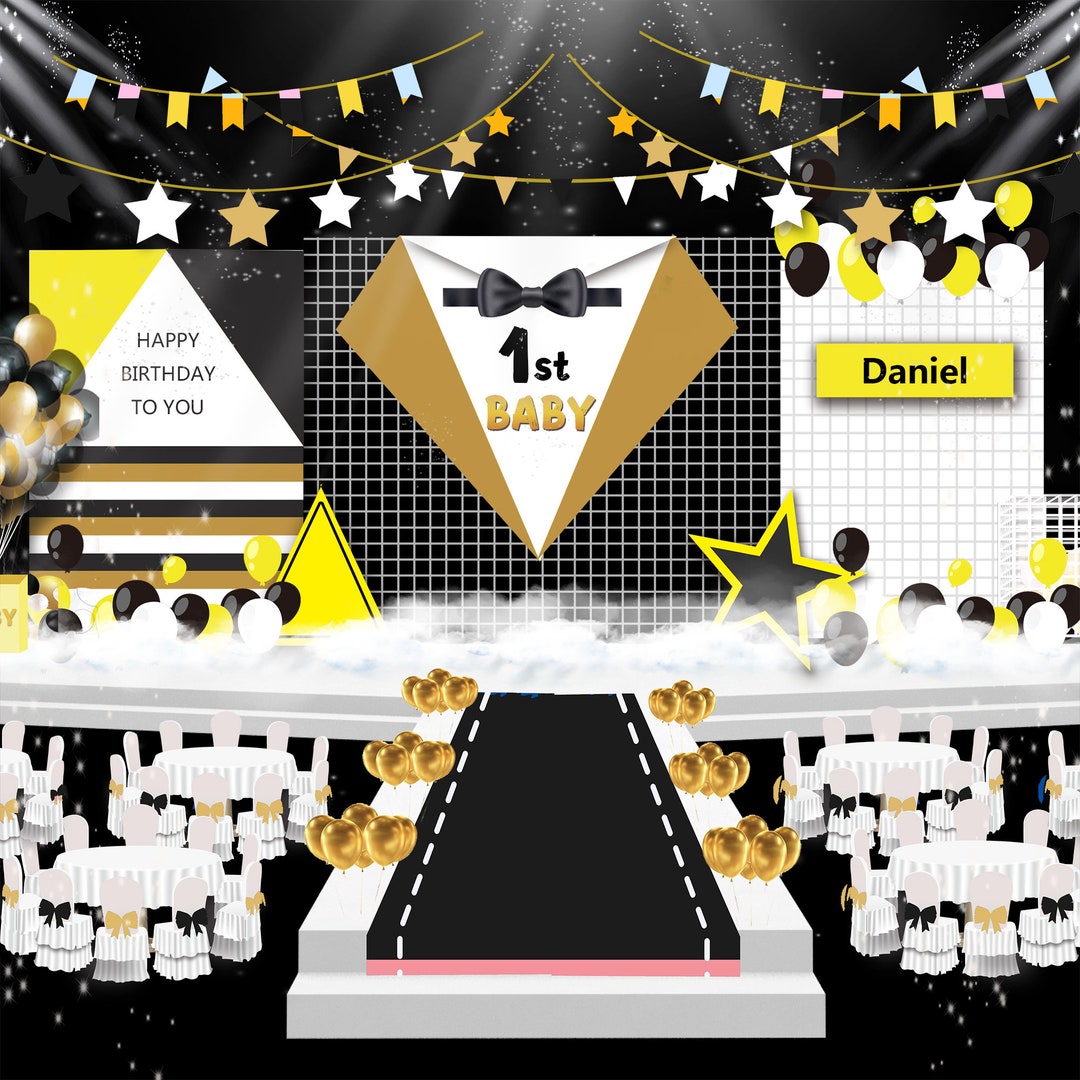 Custom Gold Theme Backdrop for Birthday Party Cutout Decoration Digital ...