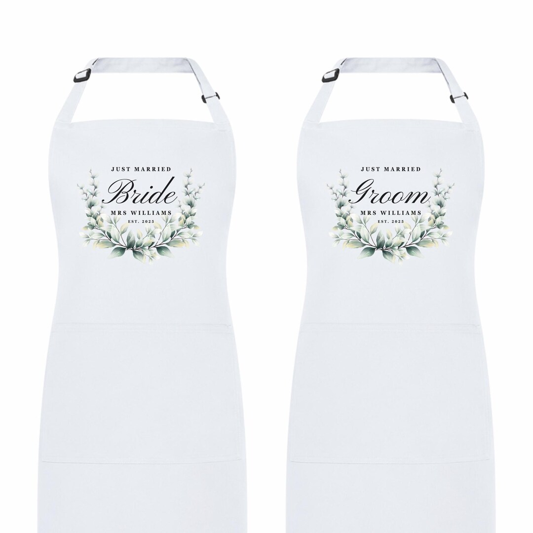 Just Married Floral Apron, Rustic Wedding Apron, Bride and Groom ...