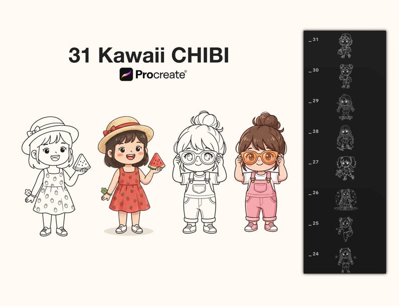 Kawaii Chibi Girl Stamps Procreate: Body Stamps Chibi Procreate Brush ...