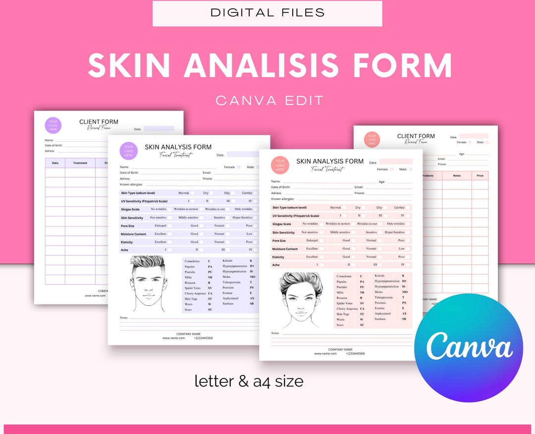 Editable Facial Skin Analysis Form, Esthetician Forms Face Mapping ...