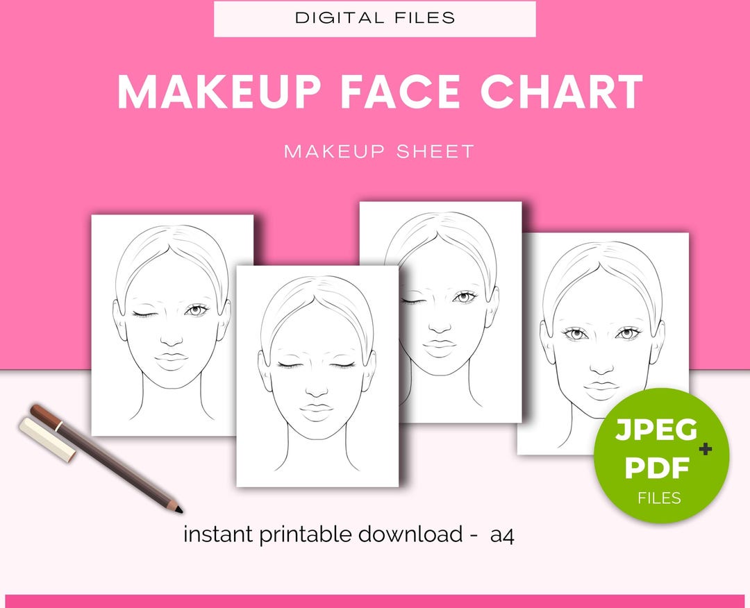 Makeup Artist Face Chart JPEG/ PDF Face Chart for Makeup Artist Practice, Makeup Artist Template ...