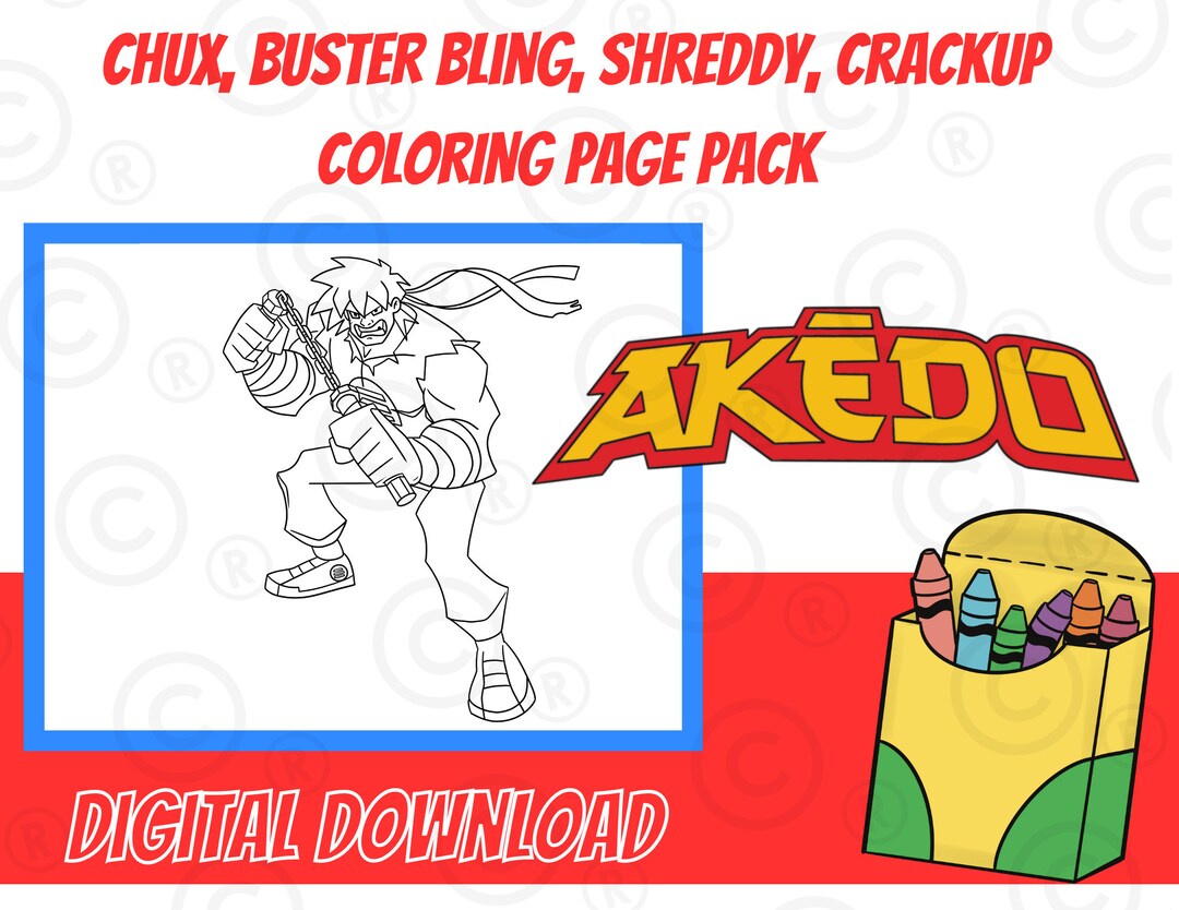 Akedo Cartoon Coloring Pack (CHUX, Shreddy Bear, Crackup, & Buster ...