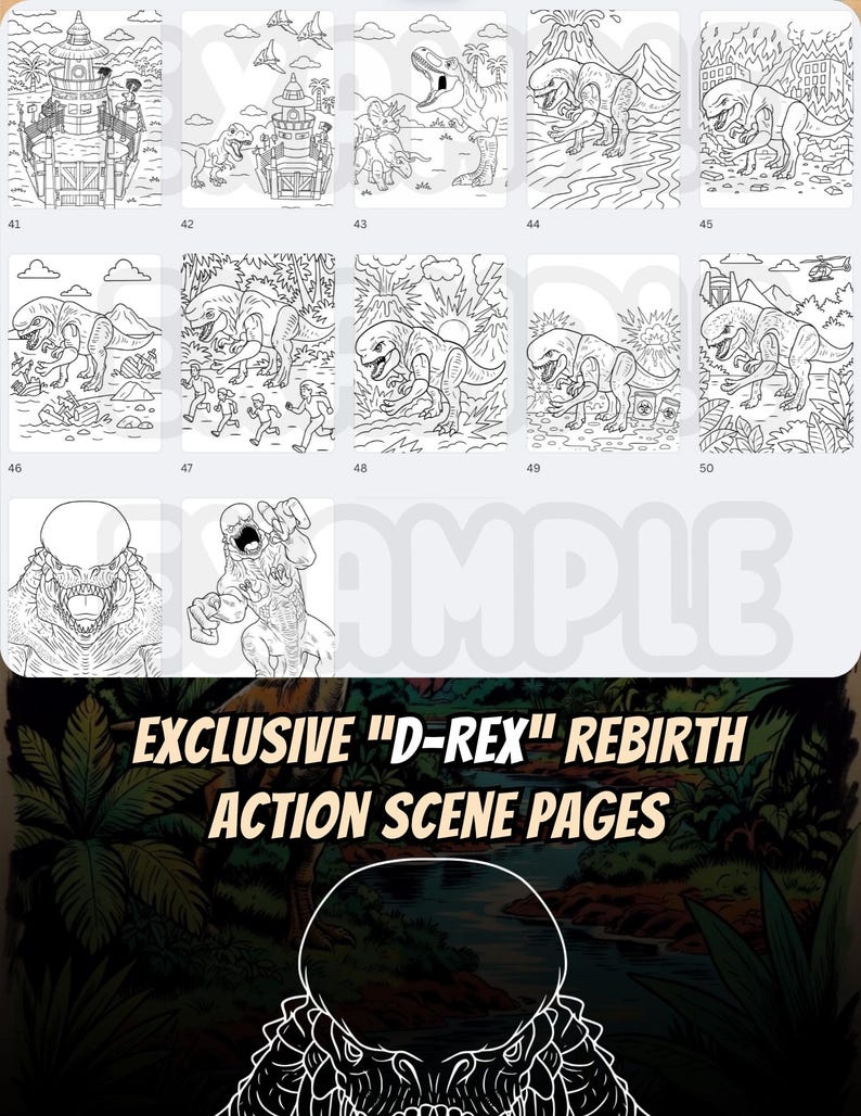 Jurassic World Rebirth Toy & D-rex Coloring Book | 50+ Coloring Pages ...
