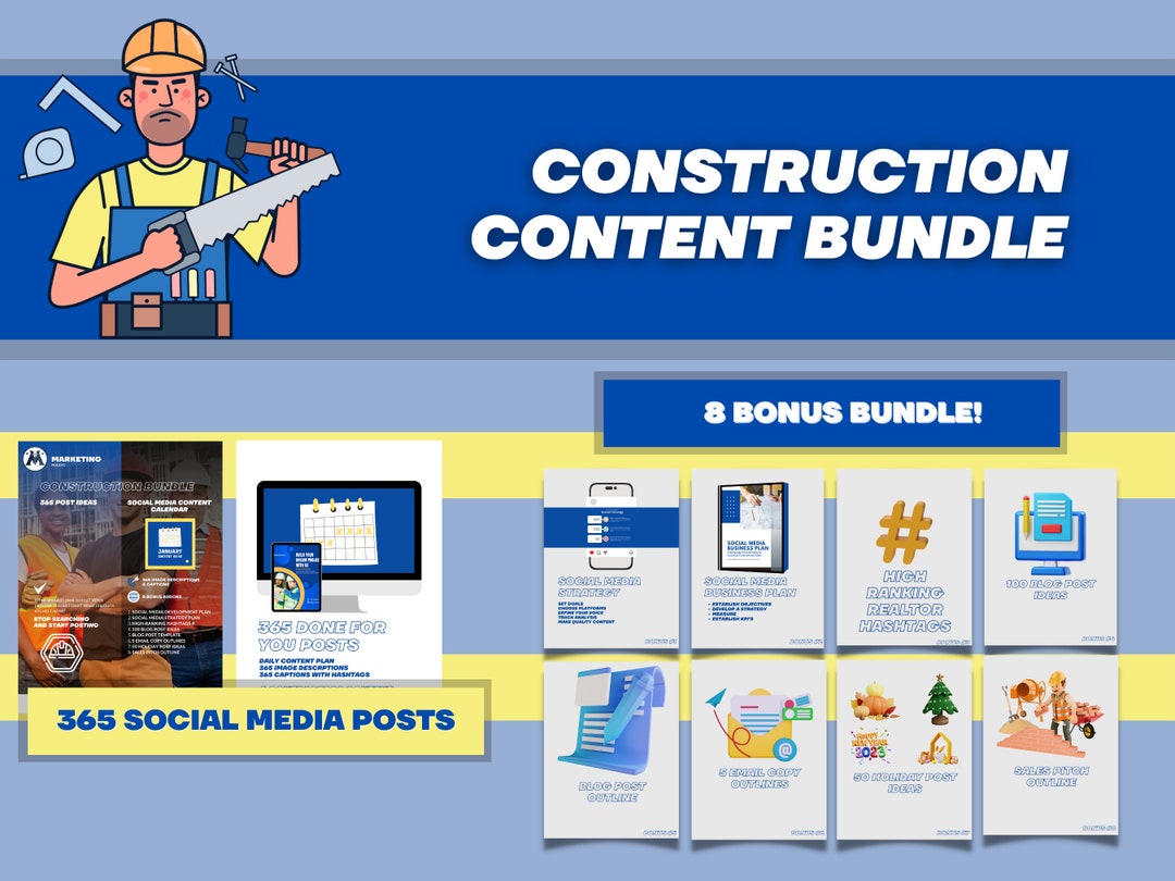 Construction Content Bundle: 365 Social Media Posts, Blogs Ideas ...