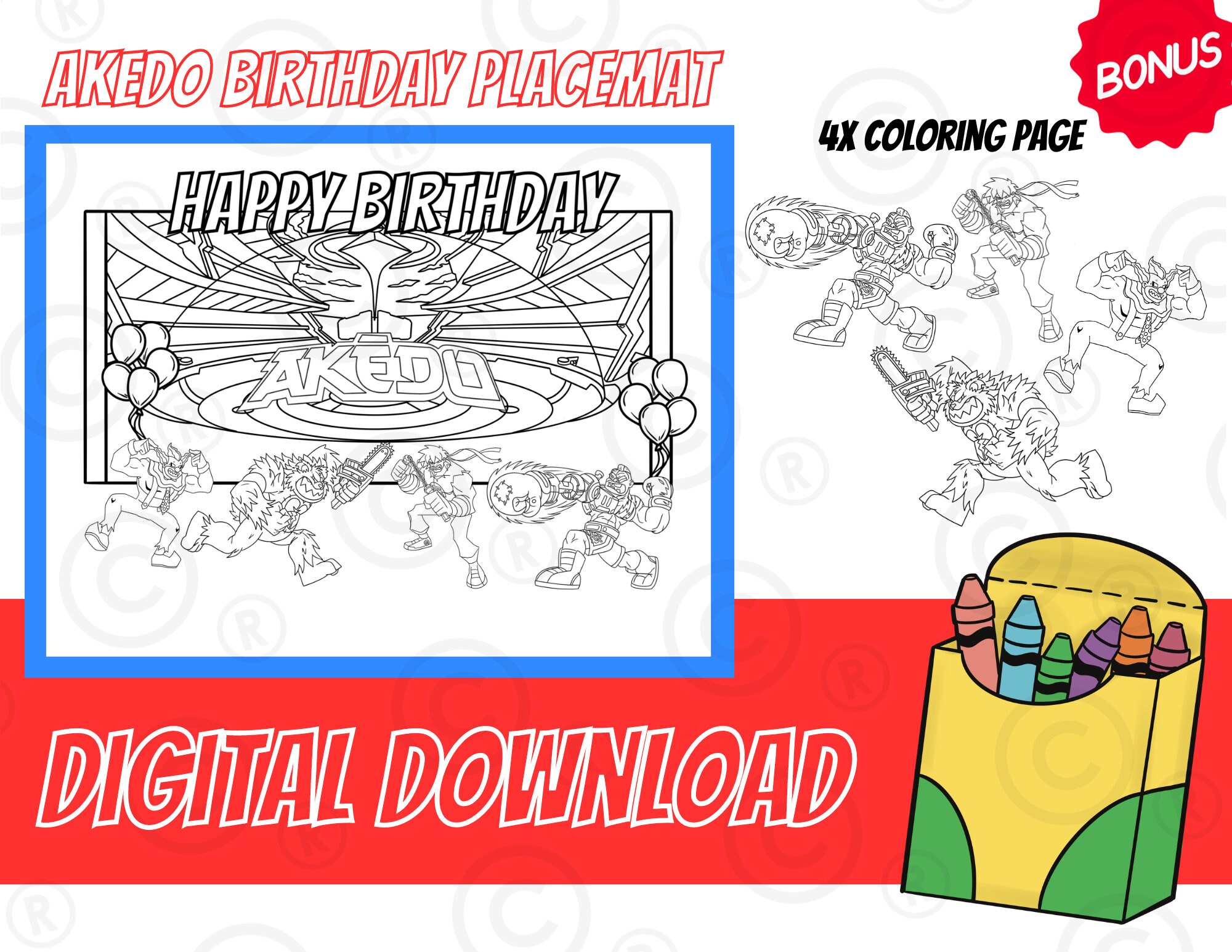 Printable Akedo Birthday Placemat - Etsy