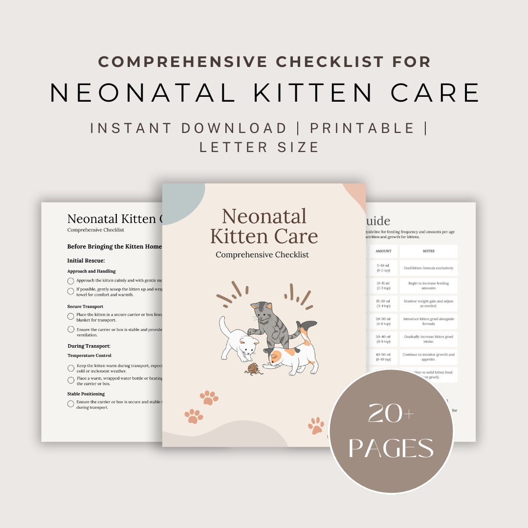 Comprehensive Neonatal Kitten Care Guide, Kitten Care Checklist, Kitten ...