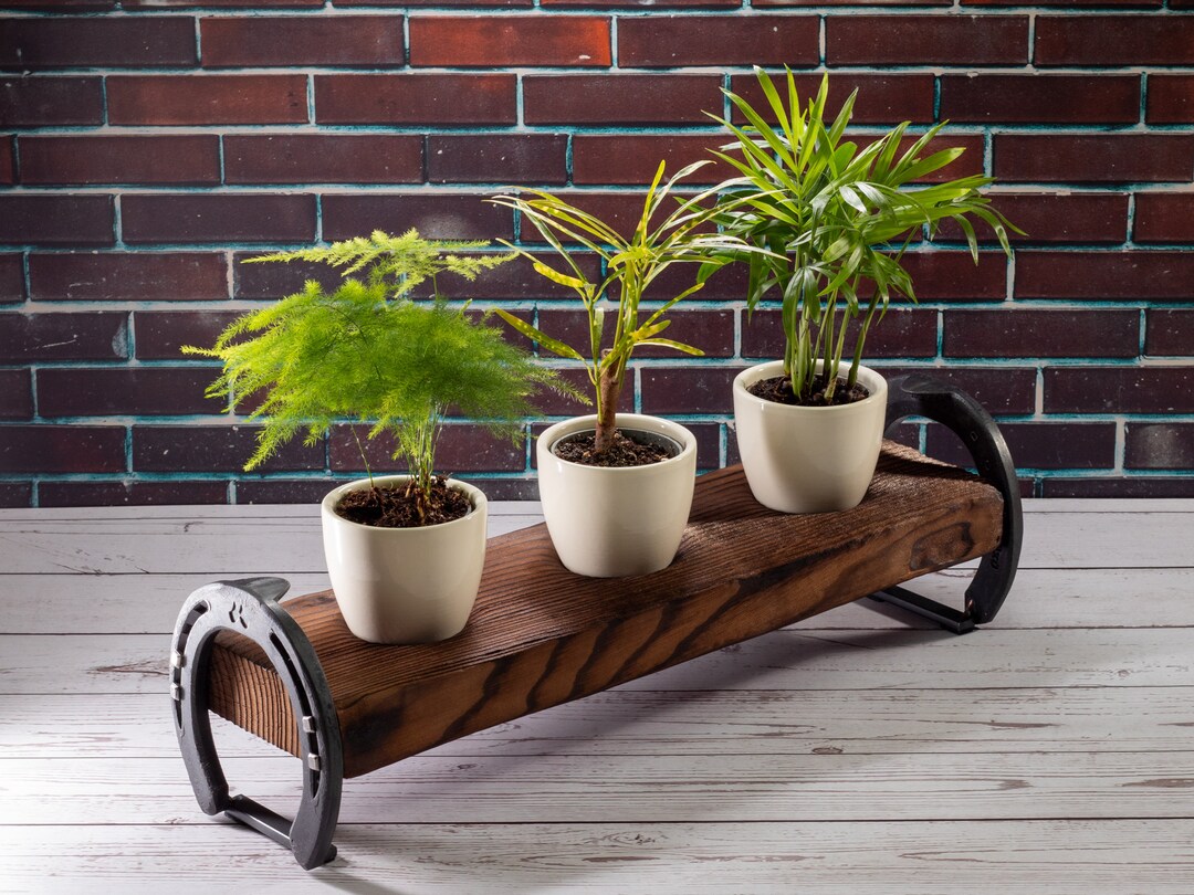 Plant Stand Flower Stand With 3x Plant Pot - Deep Structured Solid Wood ...