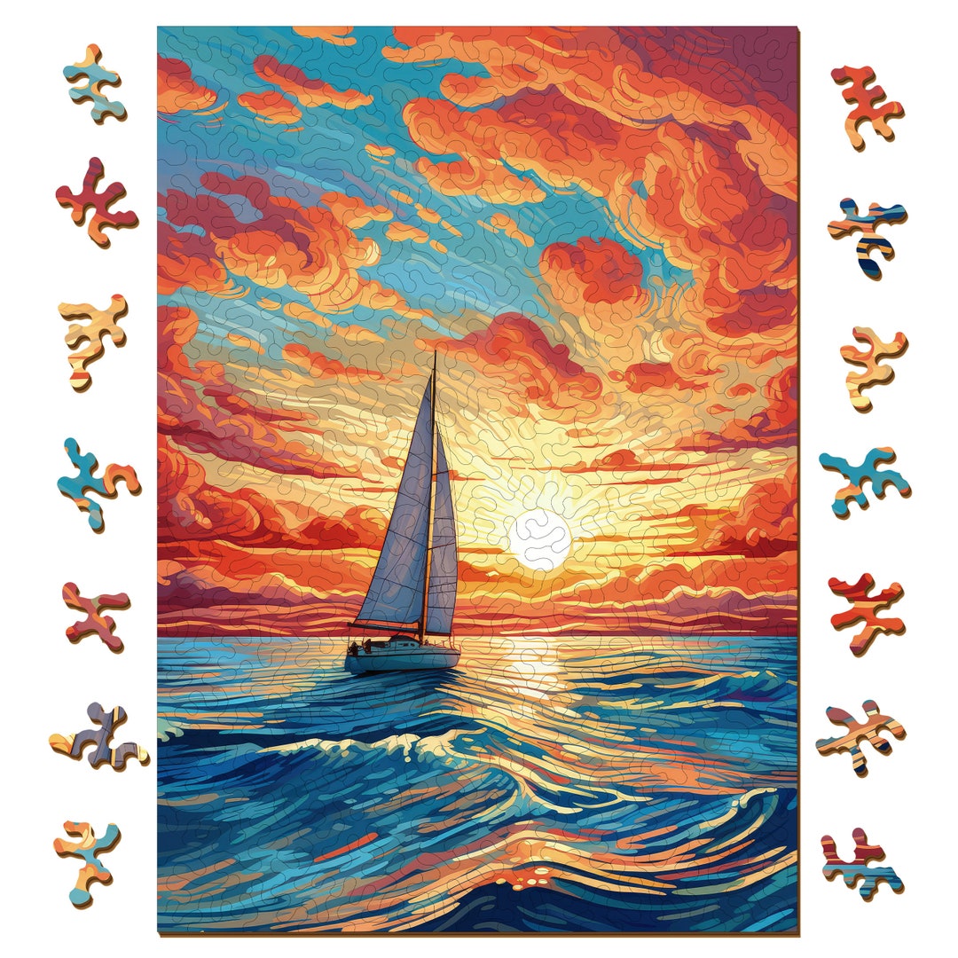 Majestic Horizons Wooden Jigsaw Puzzle: Unique Abstract Cuts, Gemturt ...