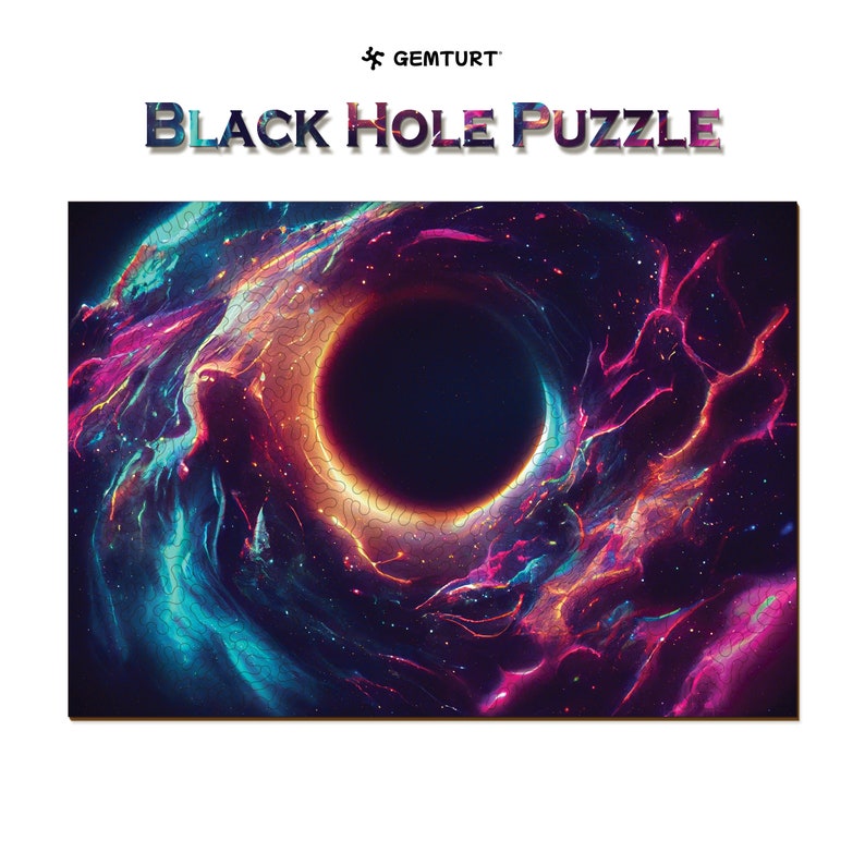 Black Hole Wooden Jigsaw Puzzle: Unique Abstract Shapes, Gemturt Art ...
