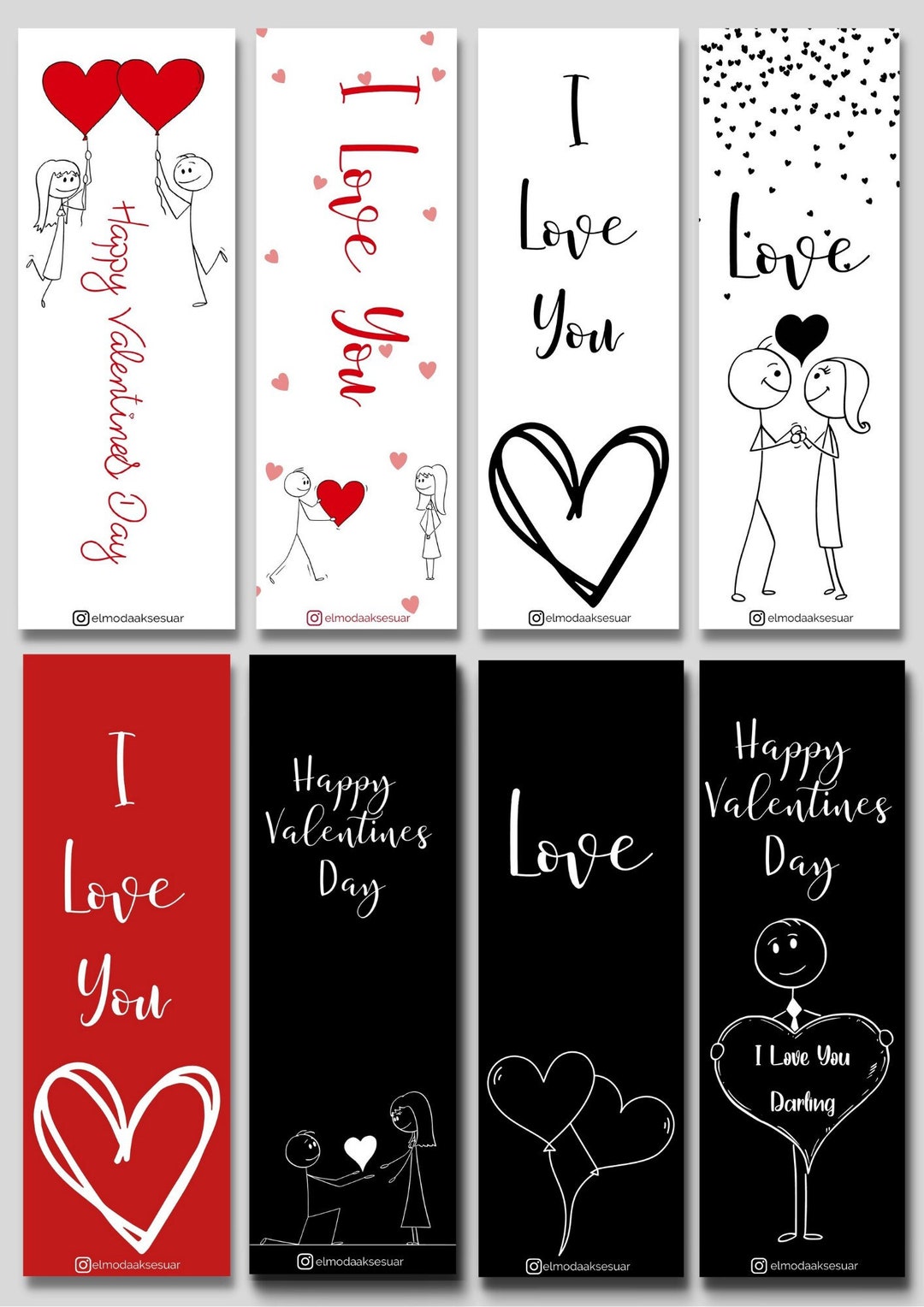 Valentine's Day Printable Bookmark Templateset of 85 - Etsy