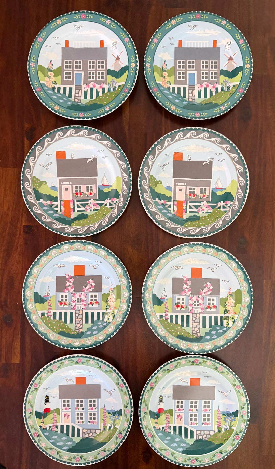 Sakura Nantucket Salad Plates Set 8 Claire Murray Lighthouse Windmill 8 ...