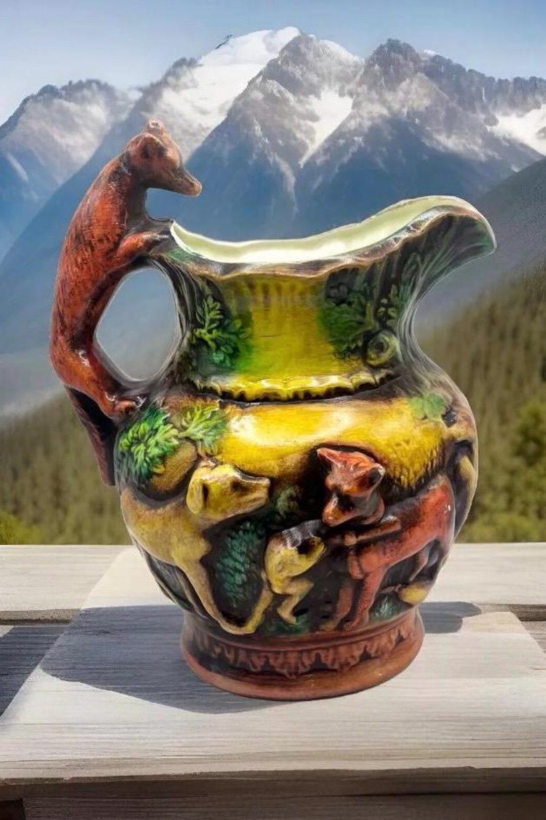 Antique / Vintage Fox and Hound Hunting Scene Pitcher - Fox Handle 19th ...