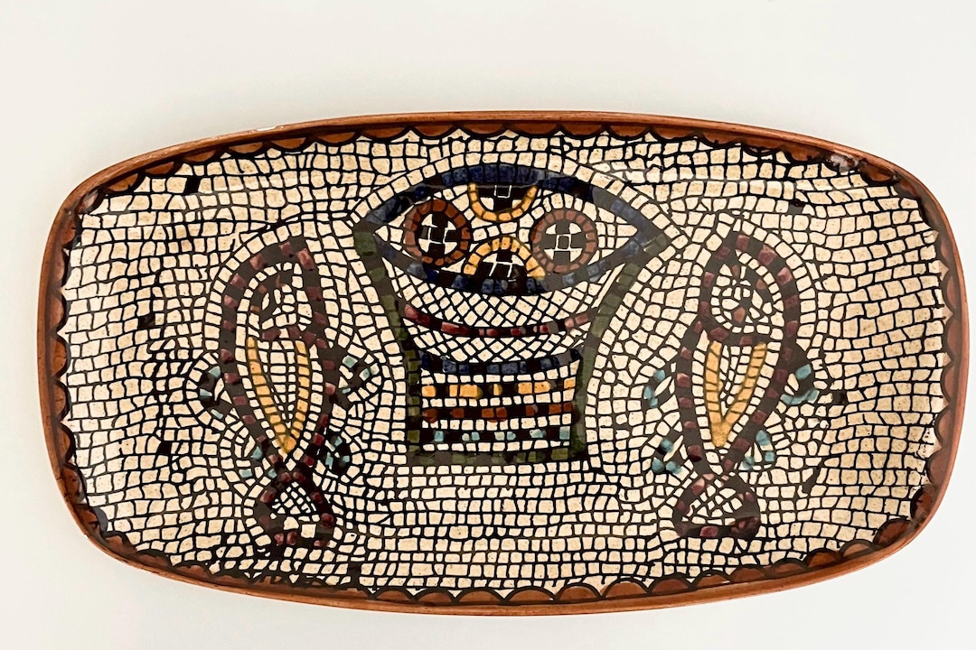 Loaves and Fish Mosaic Ceramic Dish Hand Made Hand Paint Jerusalem E.K ...
