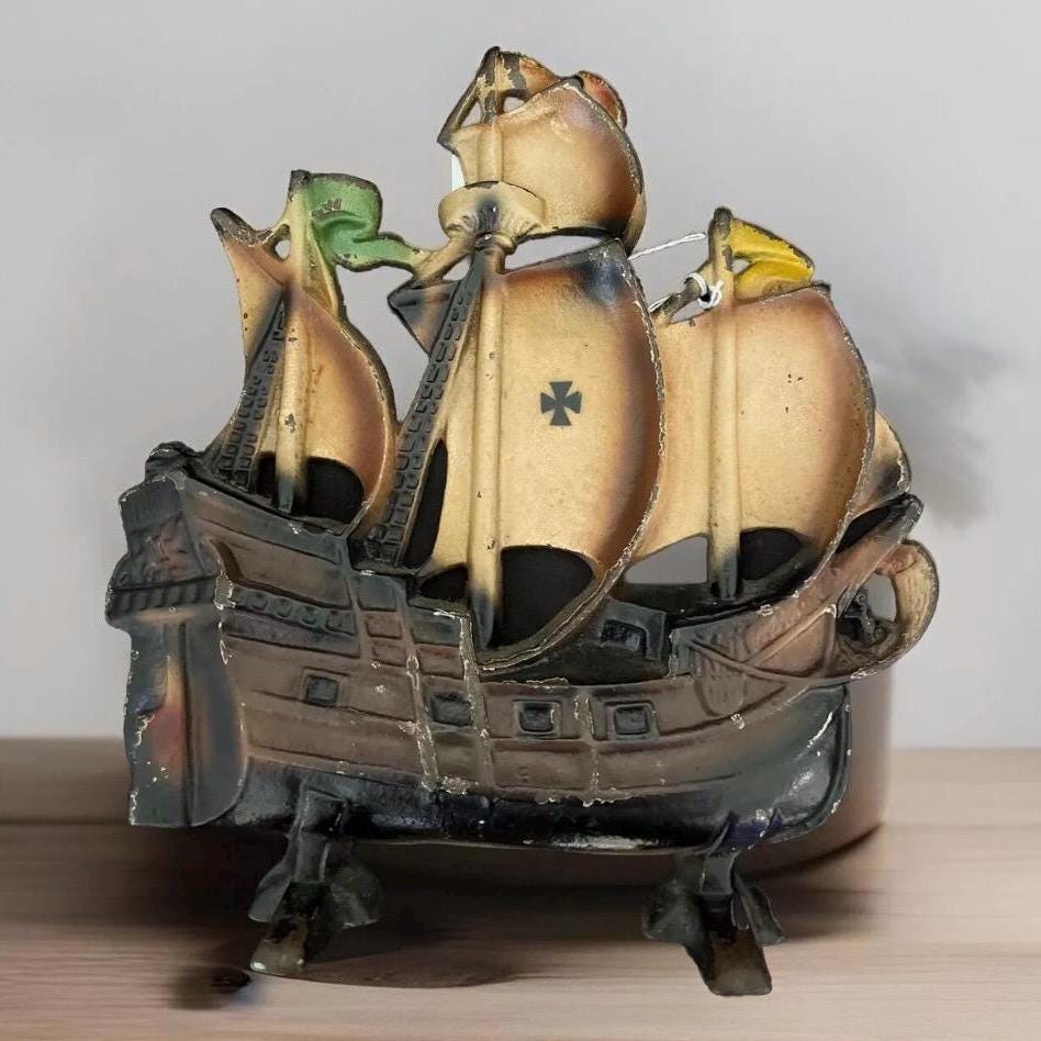 Vintage Cast Iron Ship Door Stop Galleon Clipper Pirate Ship Door Stop ...
