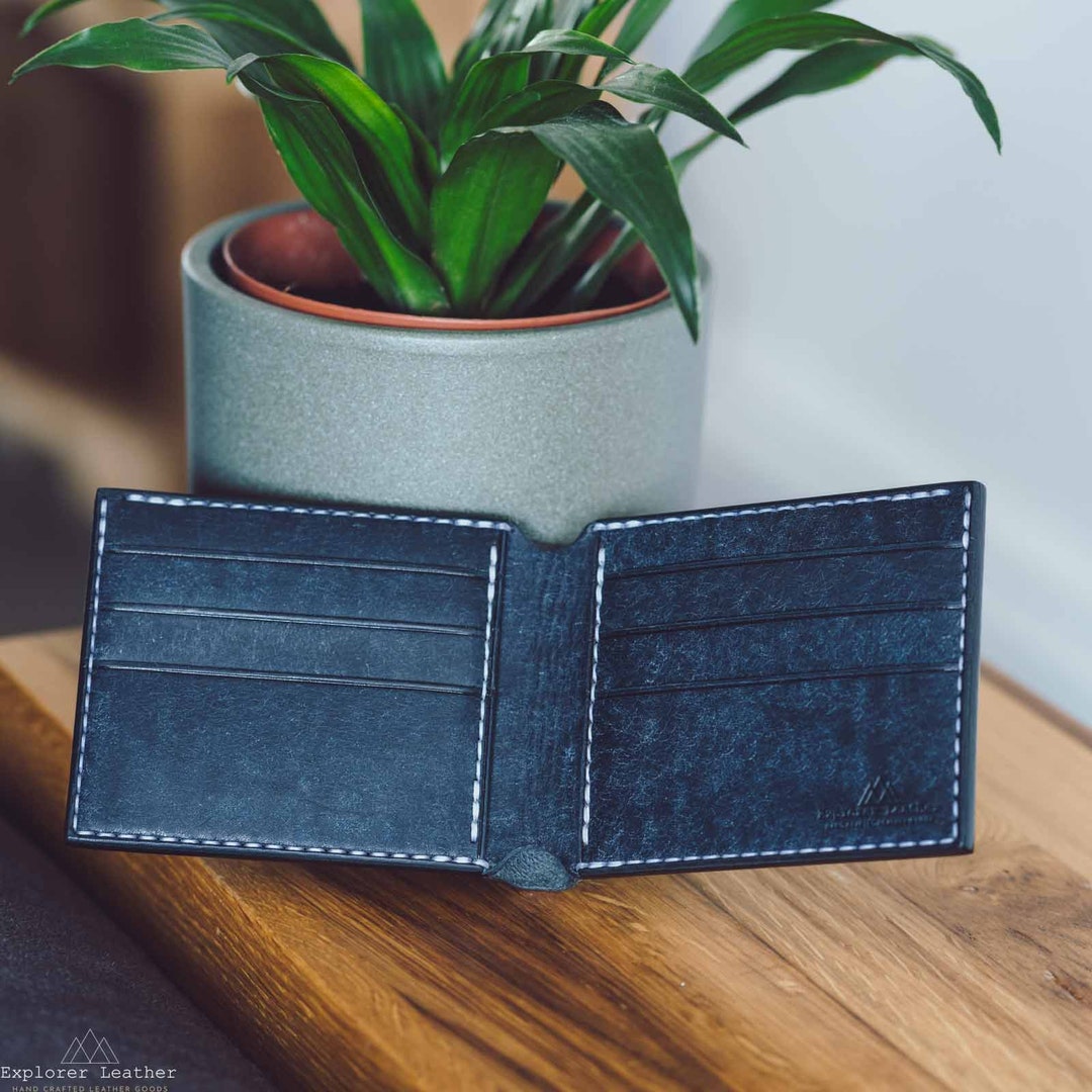 Classic Mens Blue Leather Wallet - Etsy
