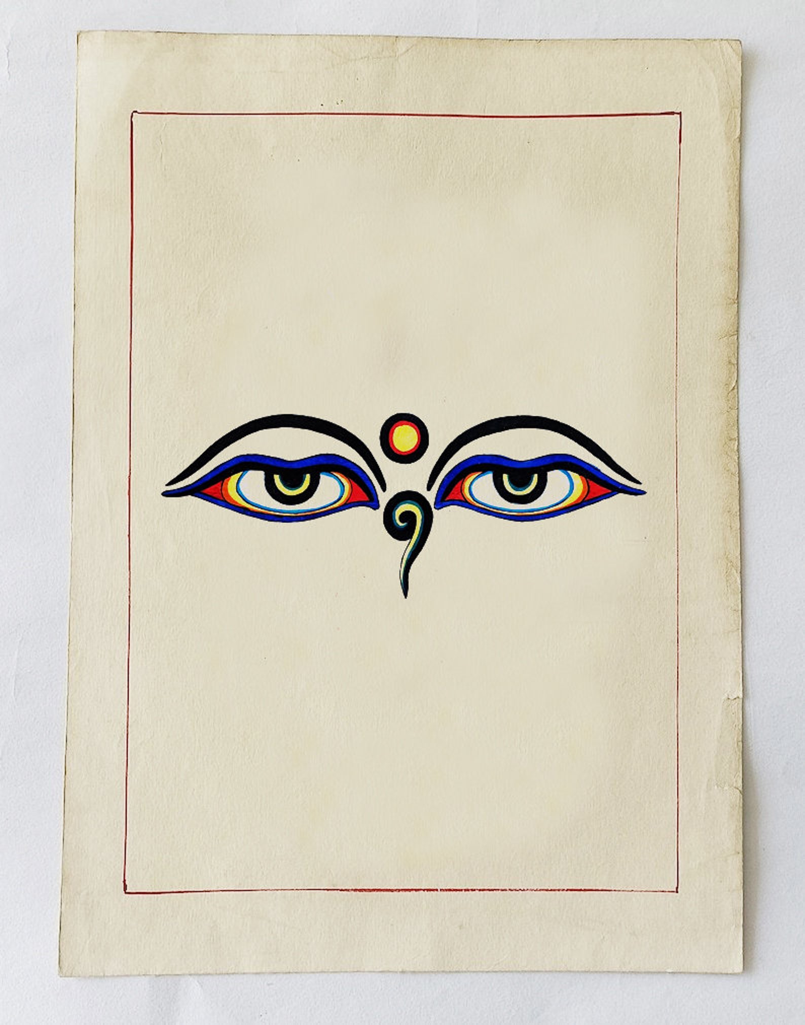 Vintage Buddha Eyes Lokta Painting // Large Swayambunath Buddha Eyes ...