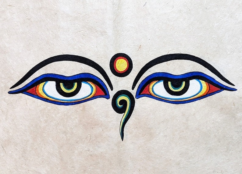 Vintage Buddha Eyes Lokta Painting // Large Swayambunath Buddha Eyes ...