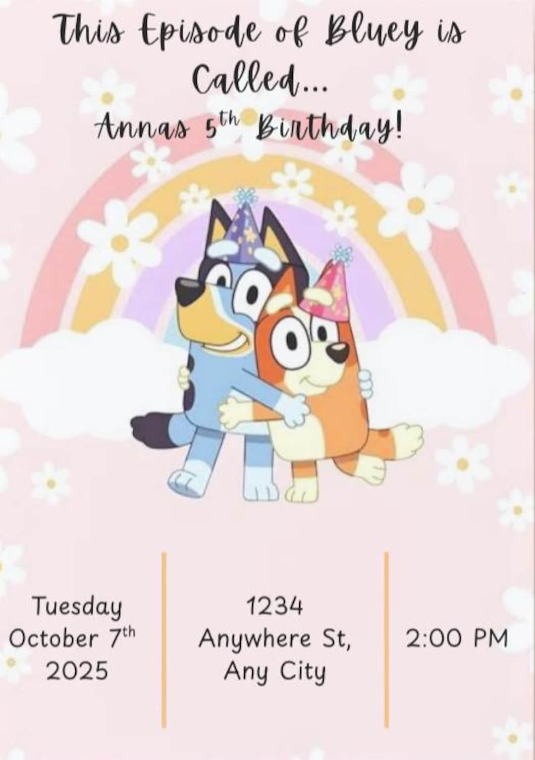 Bluey Birthday Party Invitation. Pink and White, Bluey Party. Digital ...