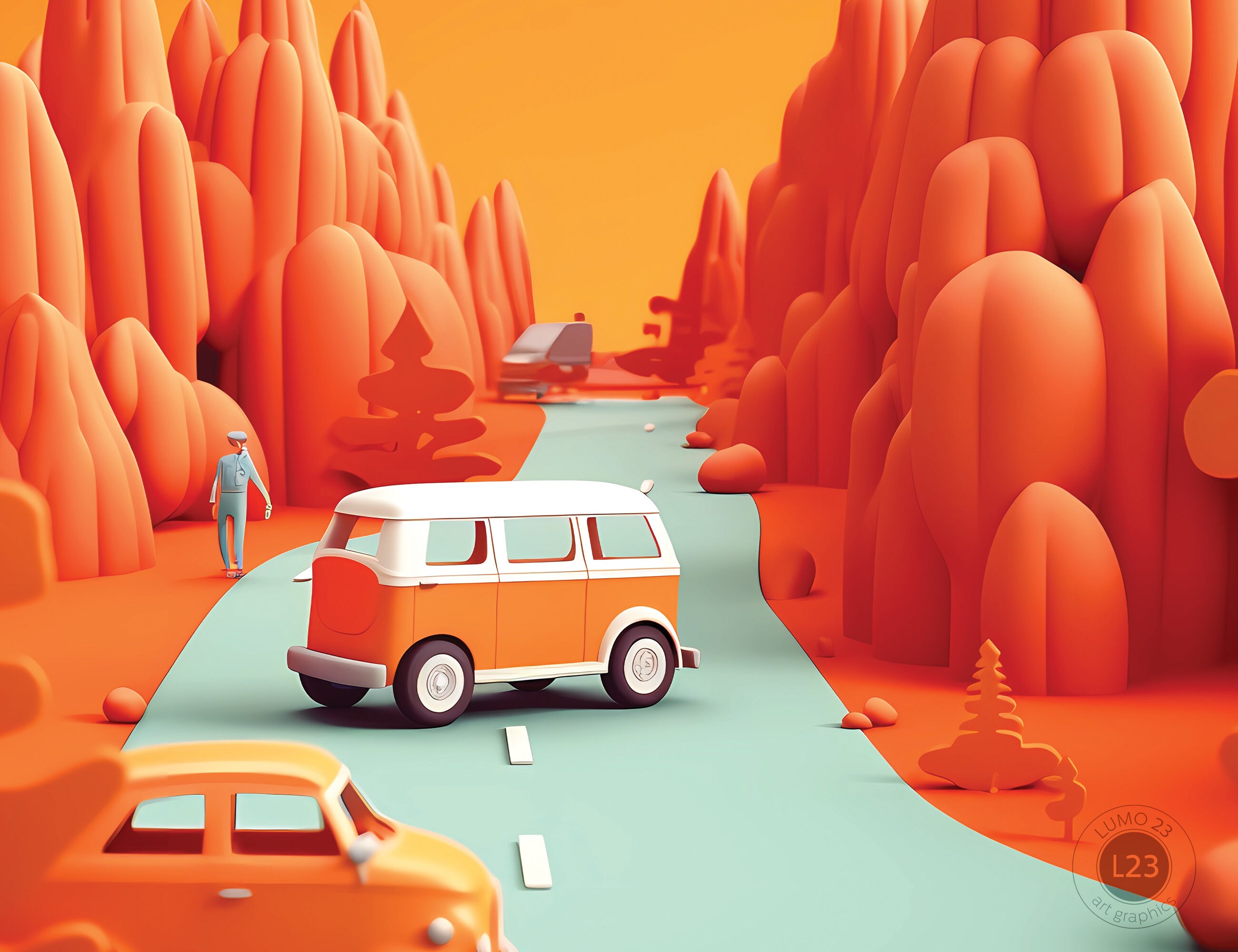 Camper Van Poster Wes Anderson Road Poster Orange Landscape - Etsy