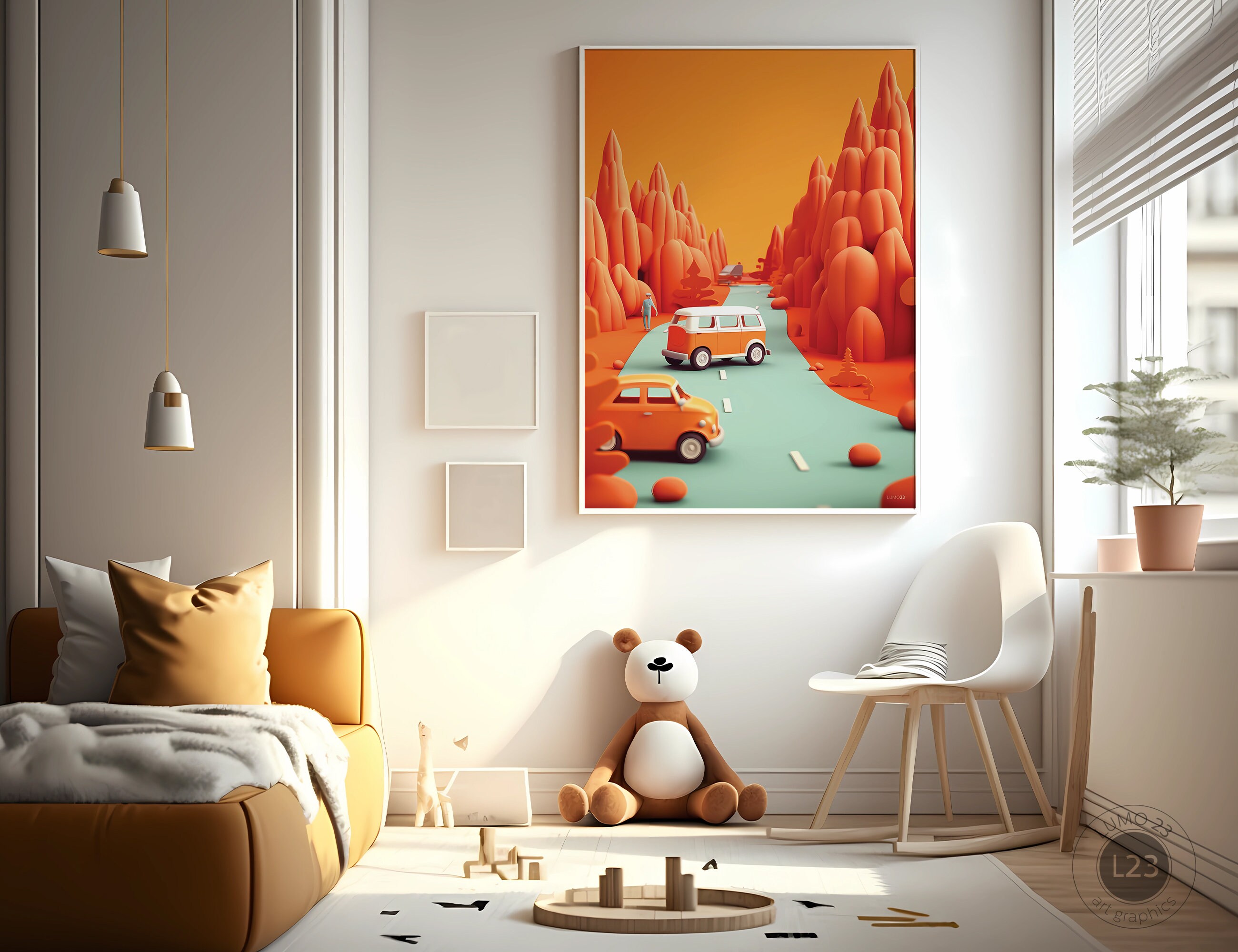 Camper Van Poster Wes Anderson Road Poster Orange Landscape - Etsy
