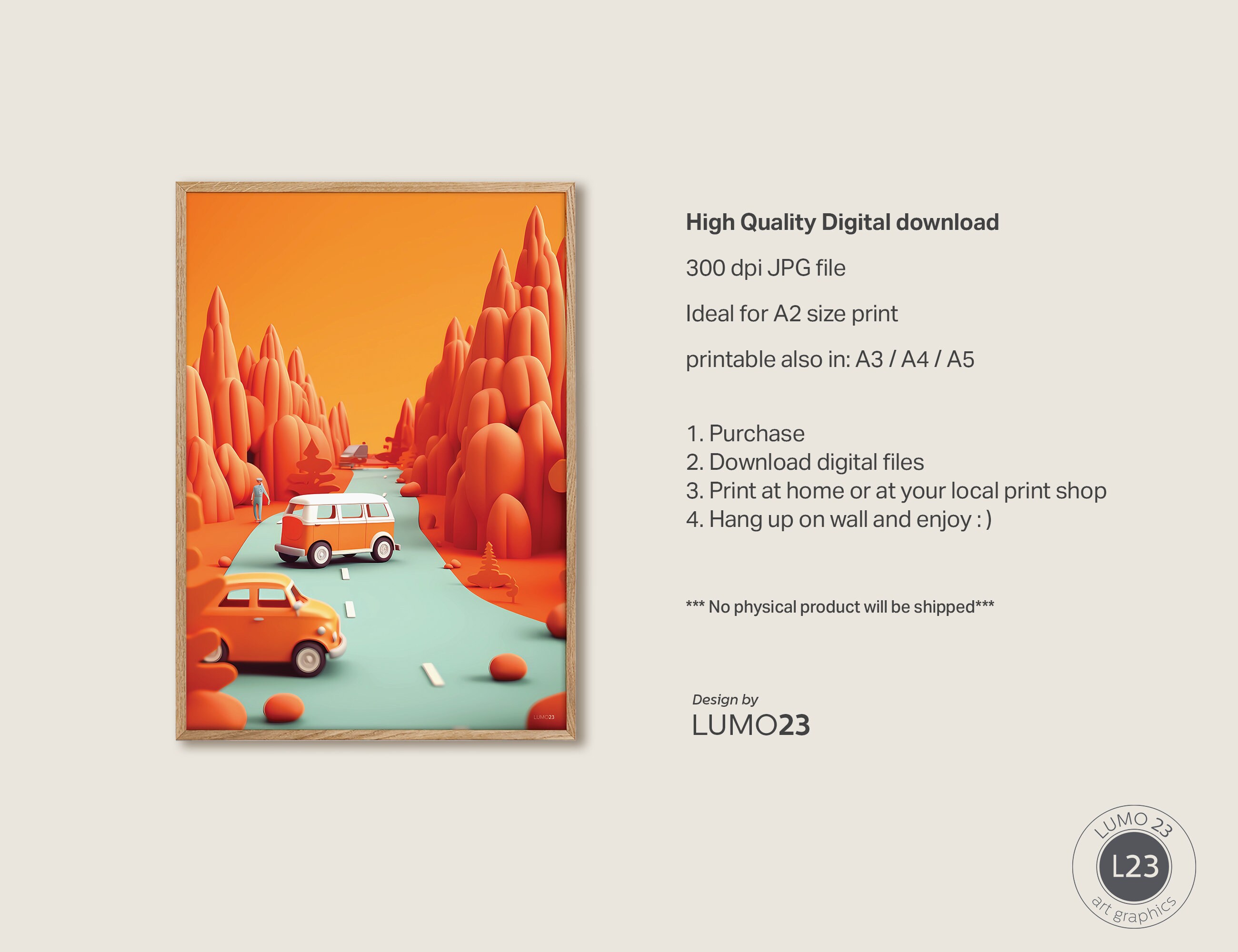 Camper Van Poster Wes Anderson Road Poster Orange Landscape - Etsy