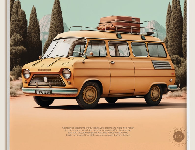 Campervan Travel Wall Art Retro Travel Poster Classic Car Vanlife ...