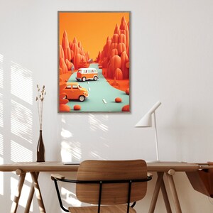 Camper Van Poster Wes Anderson Road Poster Orange Landscape Road Trip ...