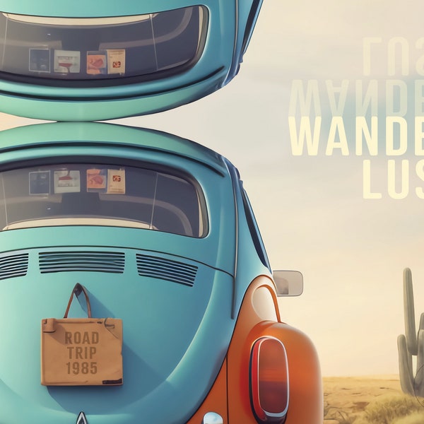 Camper Van Poster Wes Anderson Road Poster Orange Landscape Road Trip ...