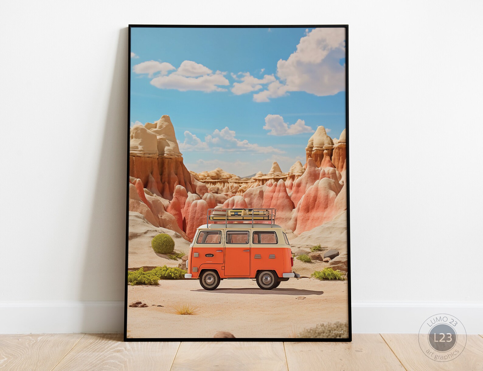 Vintage Camper Art Print Road Trip Poster Orange Camper Van Desert Van ...