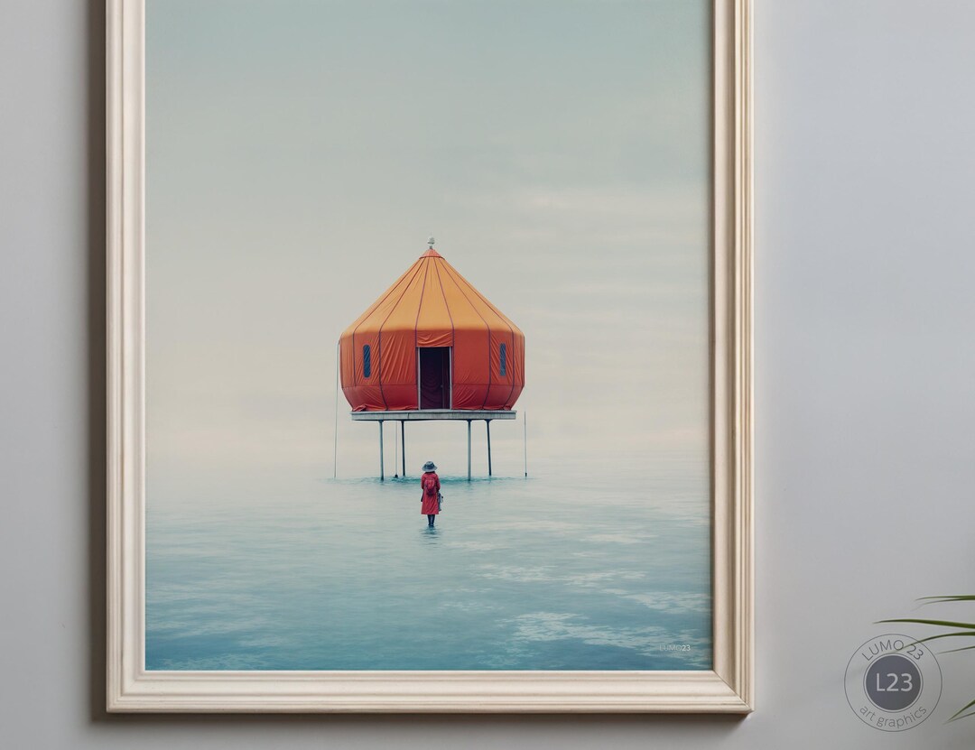 Orange Yurt in the Snow Adventure Print Modern Poster Asian ...