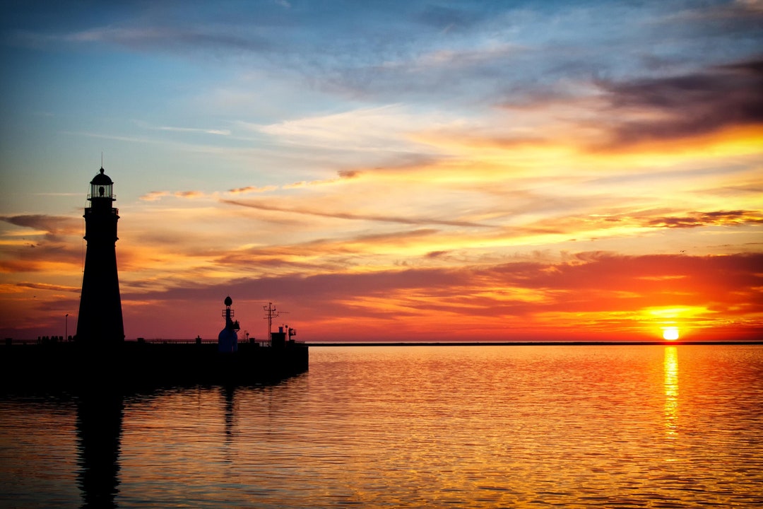 Lake | Lighthouse | Sunset | Color Print: Erie Basin Marina, Niagara ...